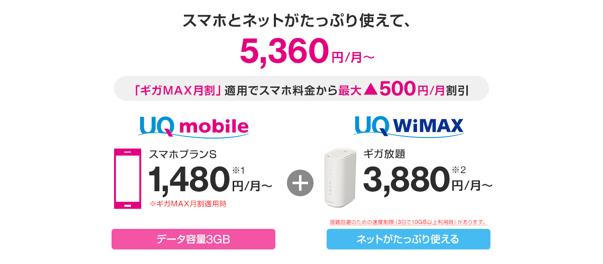 UQモバイルとWiMAXのセット割引『ギガMAX月割』でスマホ代が毎月500円割引になる！ | SimChoice